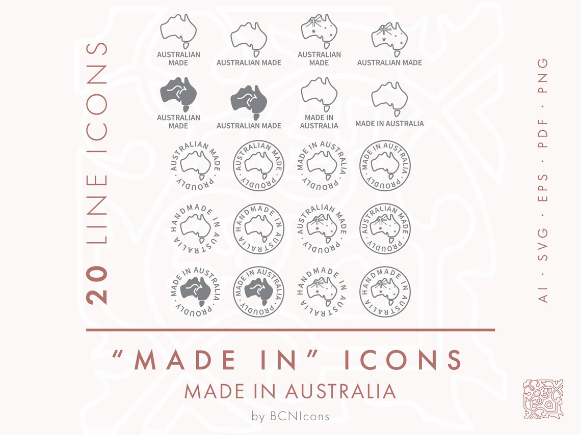 MADE IN AUSTRALIA Badge Line Icons Pack Svg, Australian Made Logo ...