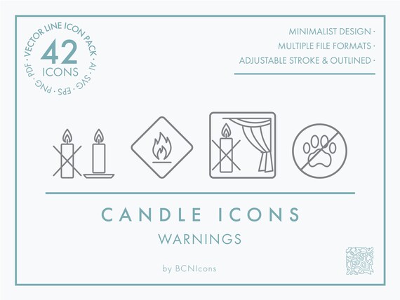 CANDLE WARNING Symbols Outline Icon Set SVG Minimalist Candle - Etsy