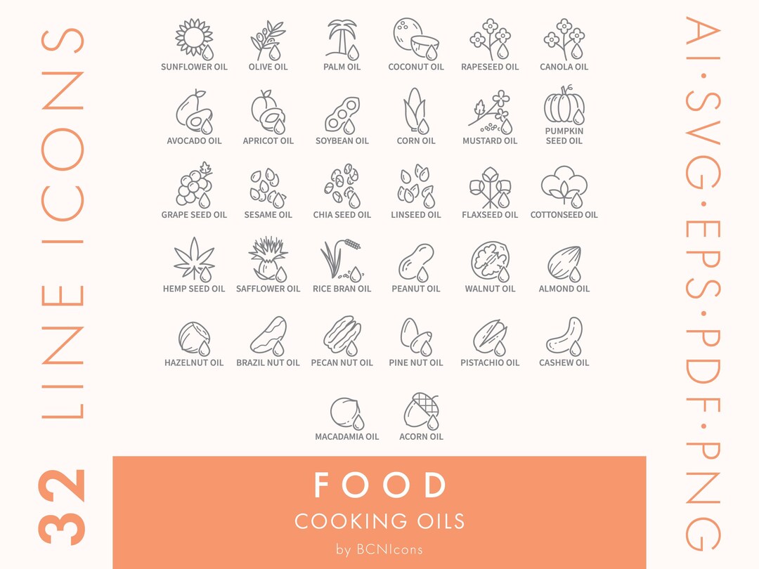 Cooking Oils Symbols Line Icons Pack SVG, Minimalist Type of Culinary ...