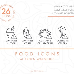 FOOD ICONS PACK: Contains Allergens Symbols Line Icons Svg | Etsy