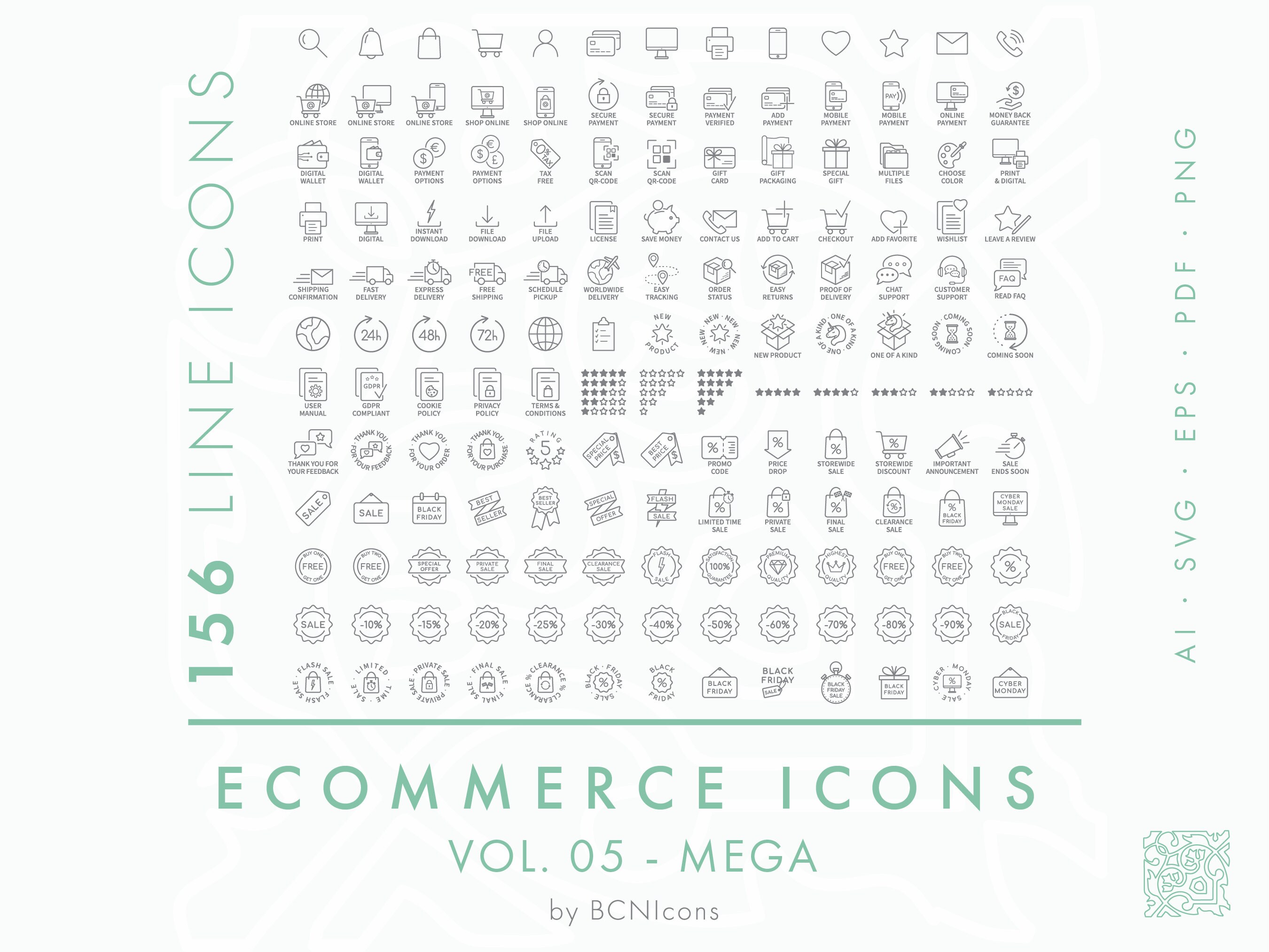 Ecommerce Symbols Vol. 05 Mega Icon Pack SVG, Minimalist Online Shop ...