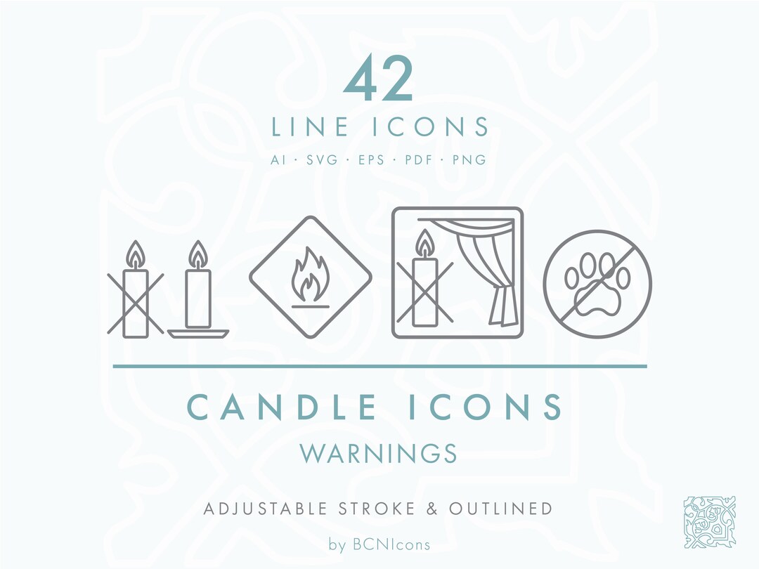CANDLE WARNING Symbols Outline Icon Set SVG, Minimalist Candle Safety ...