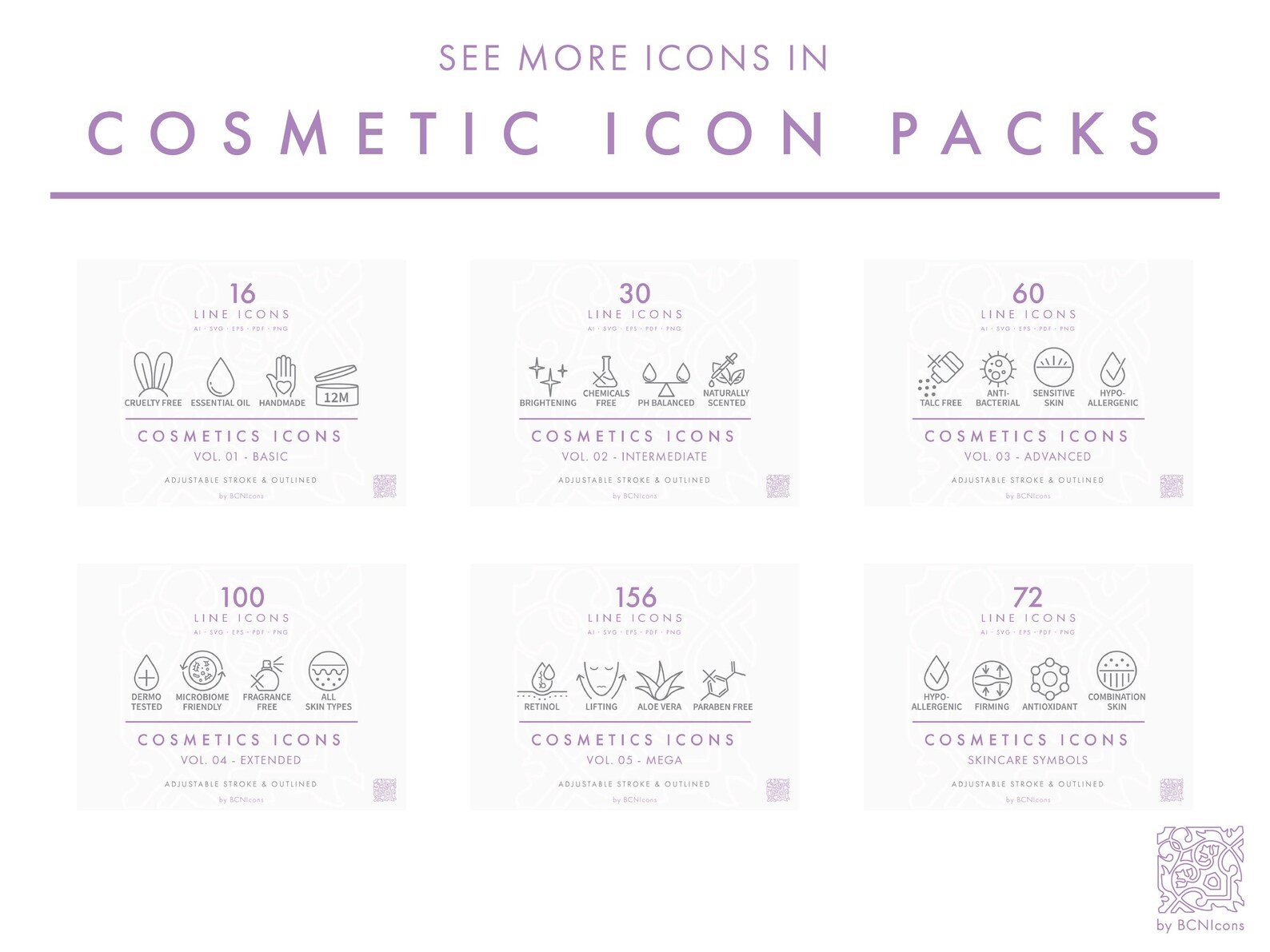 BASIC PACK: Cosmetics Packaging Symbols Vol. 01 Line Icon Vector SVG ...