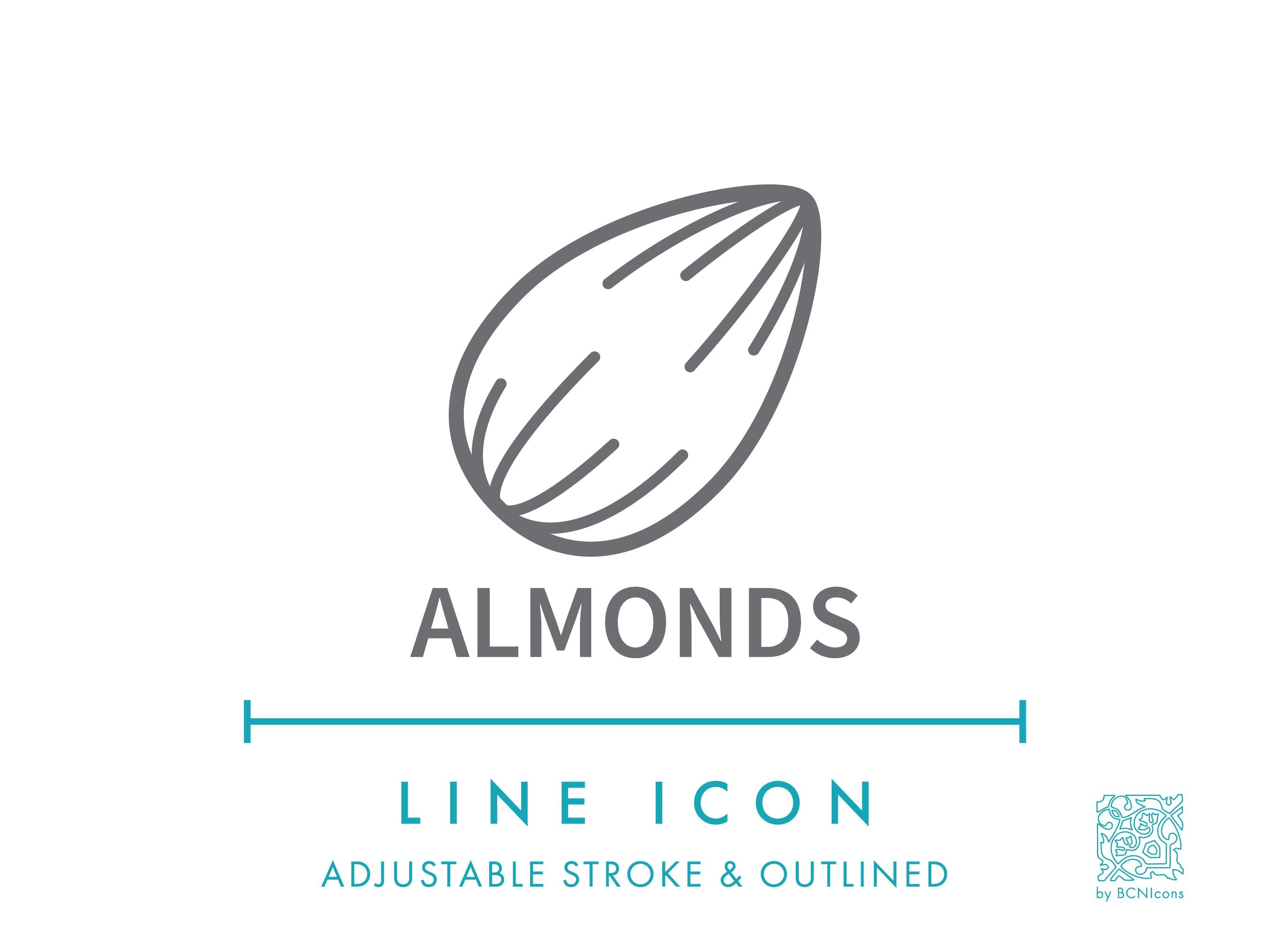 Almonds Line Icon SVG, Minimalist Nuts Ingredient Food & Cosmetics Clip ...