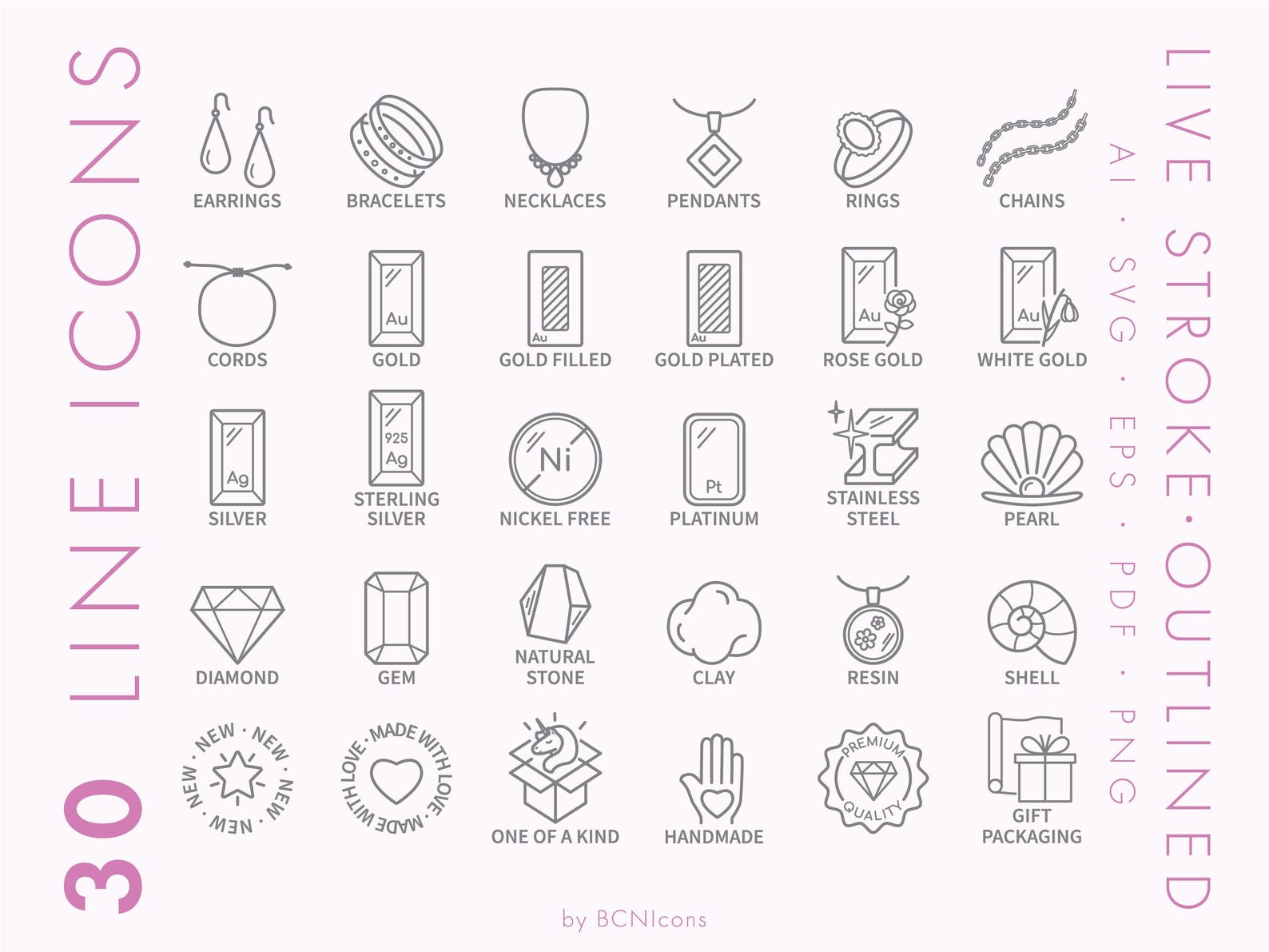 Jewelry Line Icons Vol. 02 INTERMEDIATE PACK Svg, Minimalist Jewellery ...