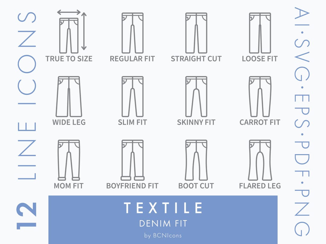 Denim Fit Symbols Line Icons Pack SVG, Minimalist Textile Jean Pants ...
