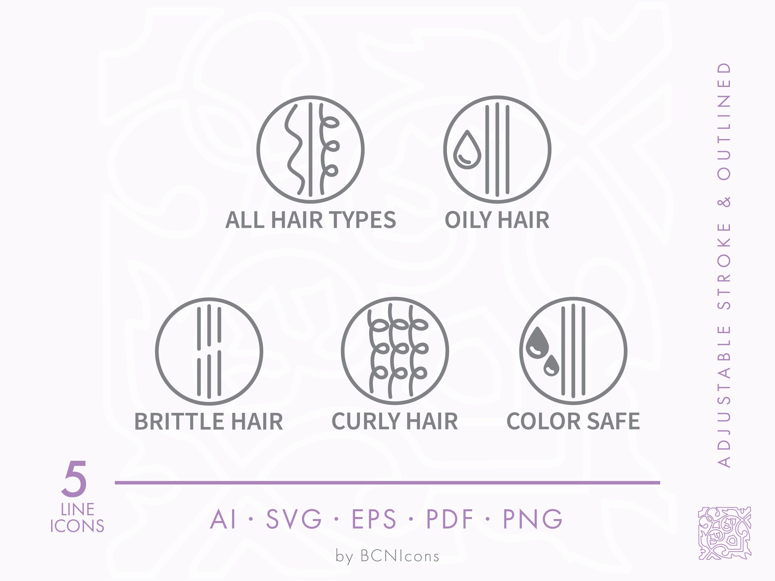 Hair Types Line Icons Pack SVG, Minimalist Cosmetics Symbols Bundle PNG ...