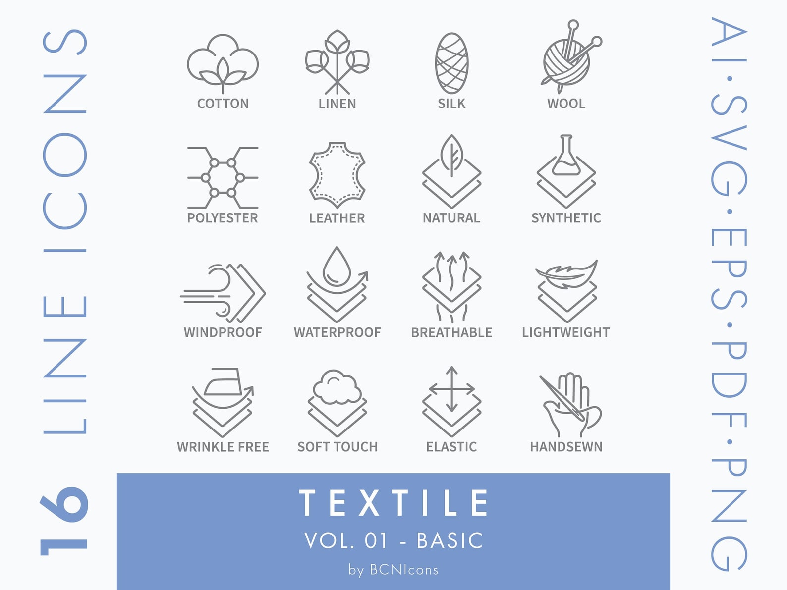 Textile Symbols Vol. 01 Basic Line Icons Pack SVG, Sewing Clothing ...