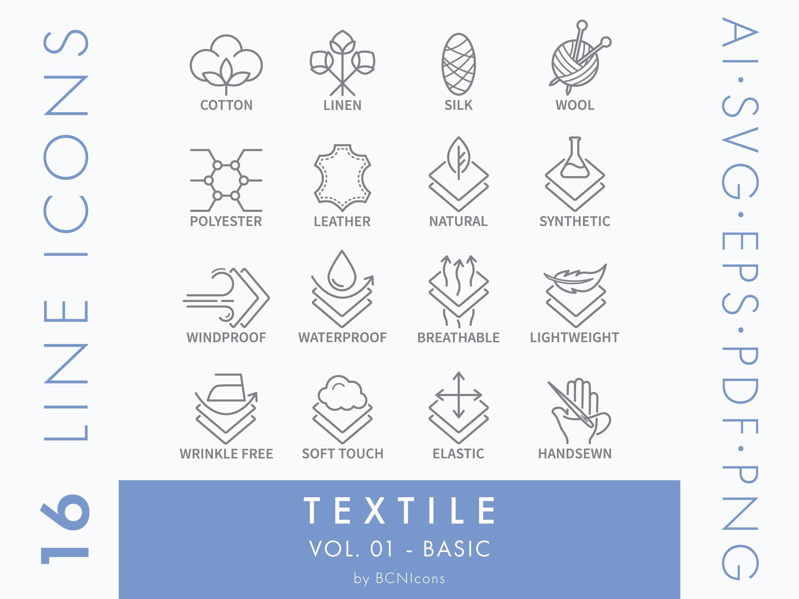 Textile Symbols Vol. 01 Basic Line Icons Pack SVG, Sewing Clothing ...