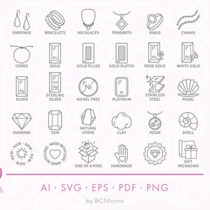Jewelry Line Icons Vol. 02 INTERMEDIATE PACK Svg, Minimalist Jewellery ...