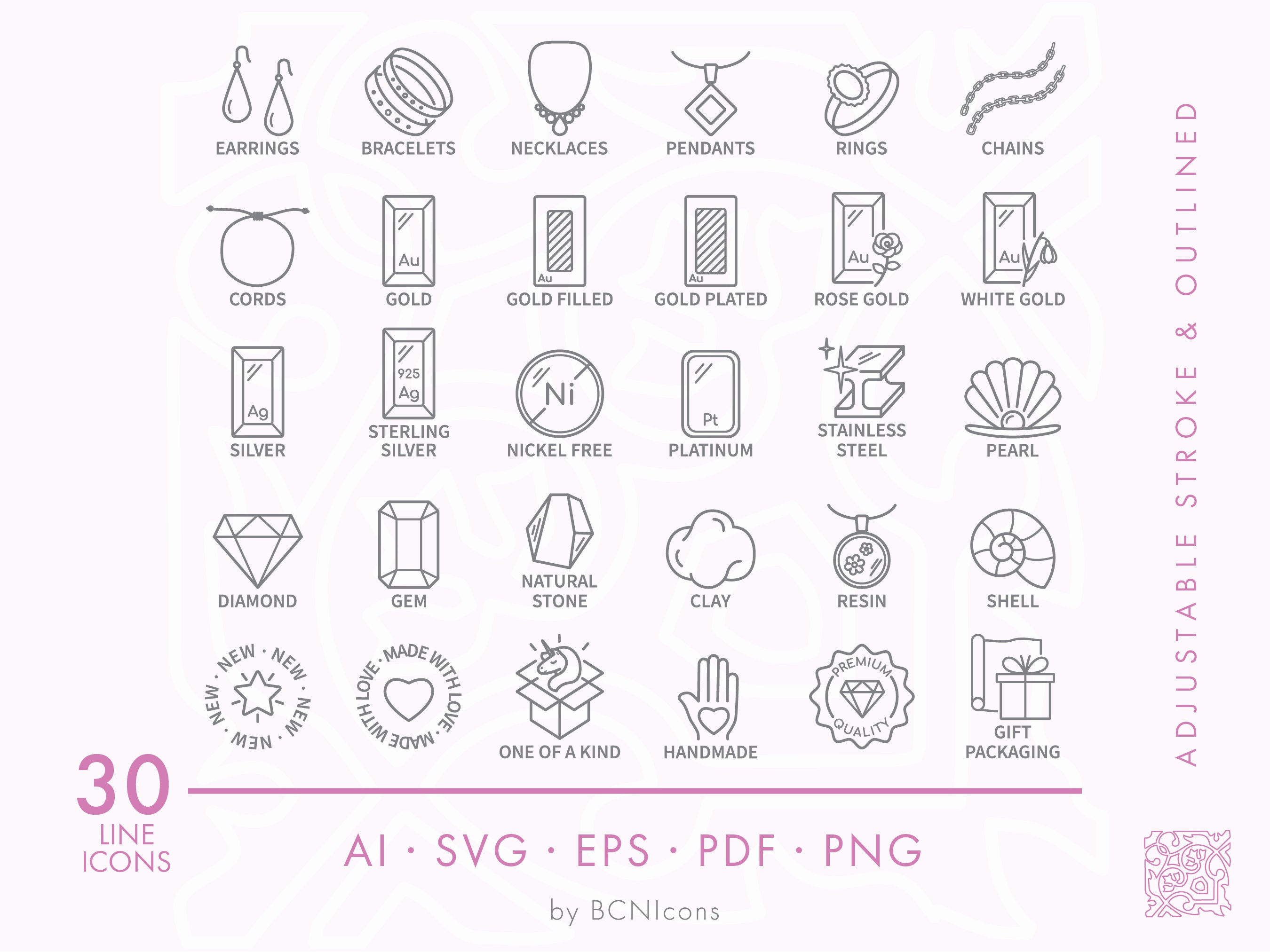 Jewelry Line Icons Vol. 02 INTERMEDIATE PACK Svg, Minimalist Jewellery ...