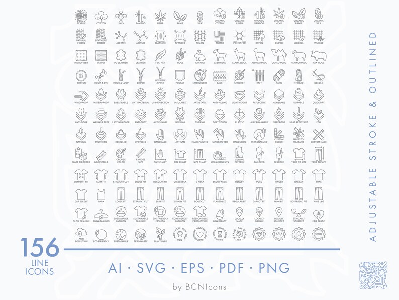 Textile Symbols Vol. 05 Mega Line Icons Pack SVG, Sewing Clothing ...