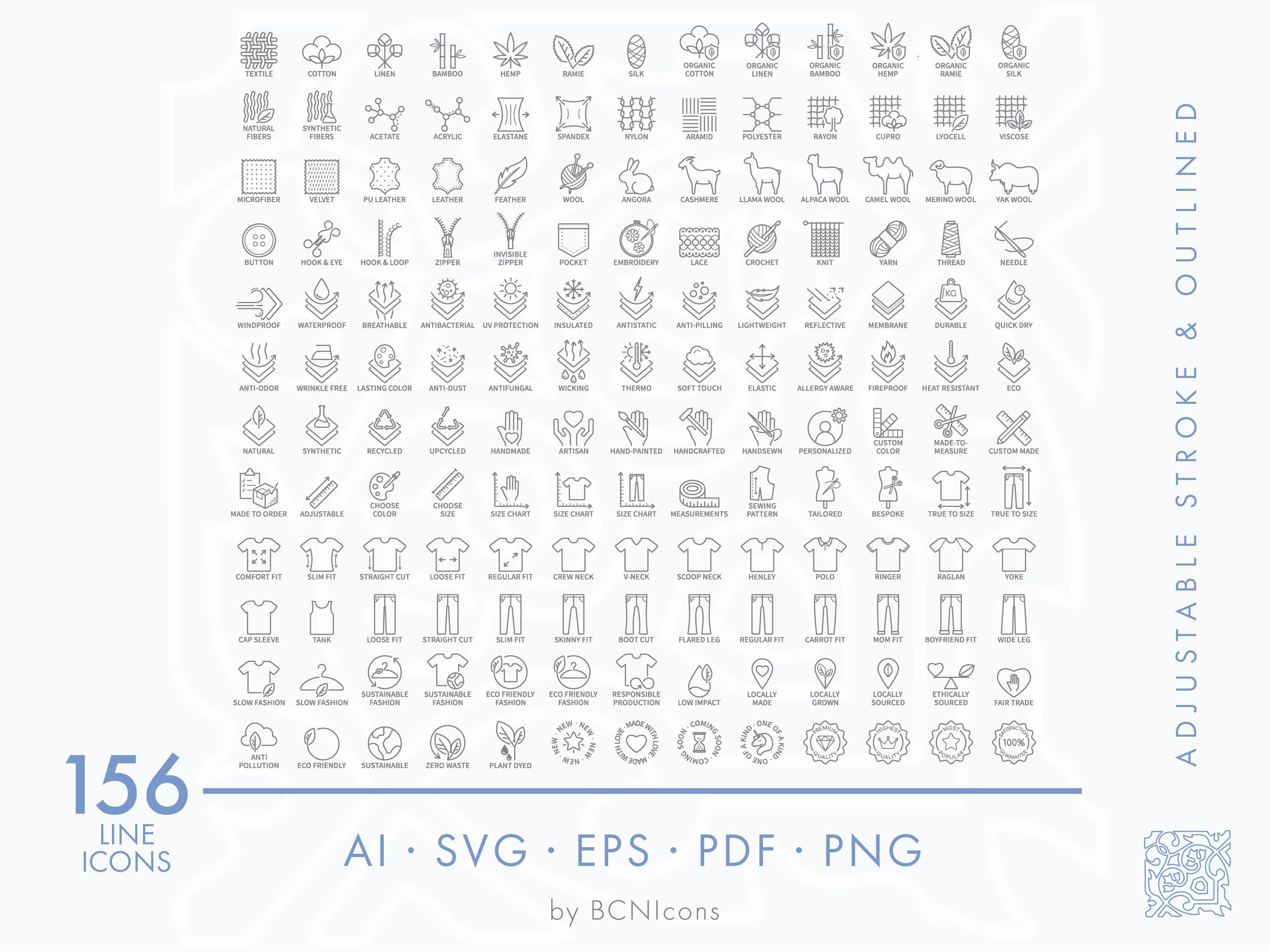 Textile Symbols Vol. 05 Mega Line Icons Pack SVG, Sewing Clothing ...
