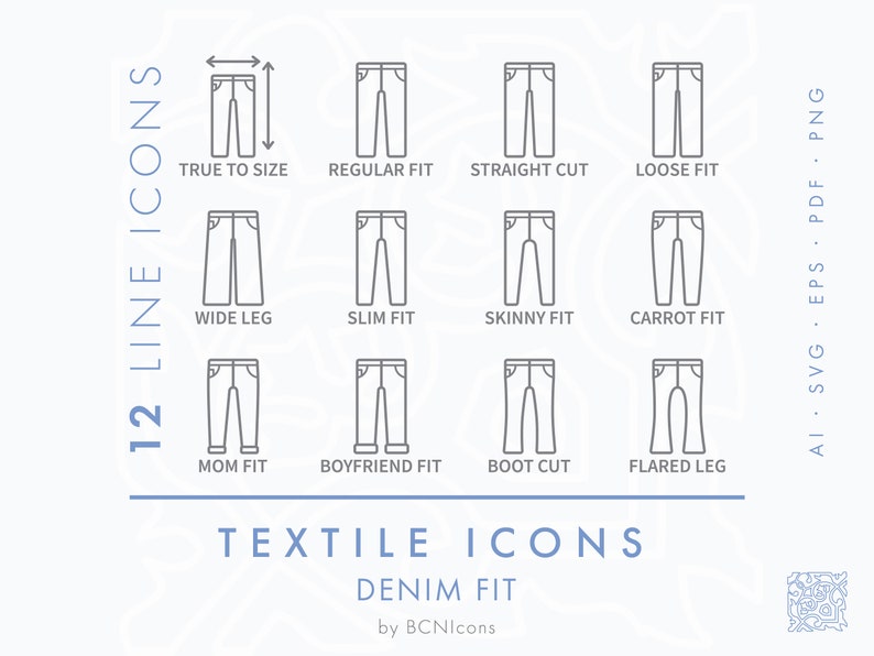 Denim Fit Symbols Line Icons Pack SVG, Minimalist Textile Jean Pants ...