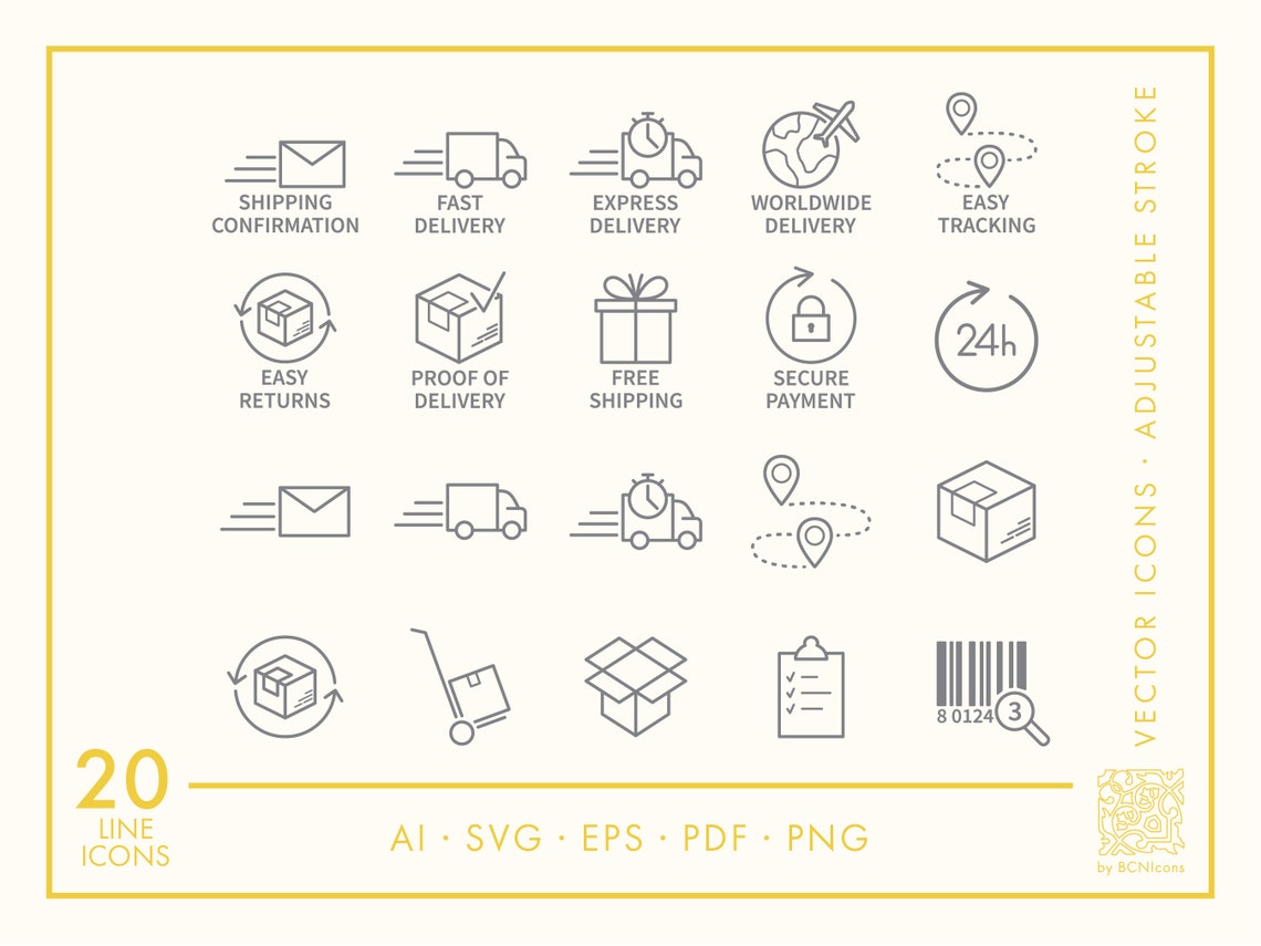 Shipping Symbols Vol. 01 Basic Outline Icon Set SVG - Etsy
