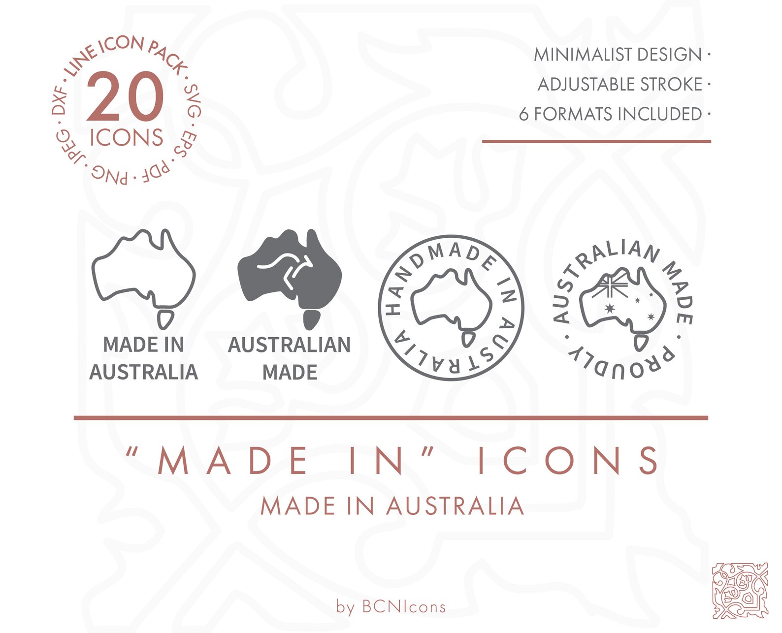 Made in Australia Badge Line Icons Pack SVG Australian Made | Etsy