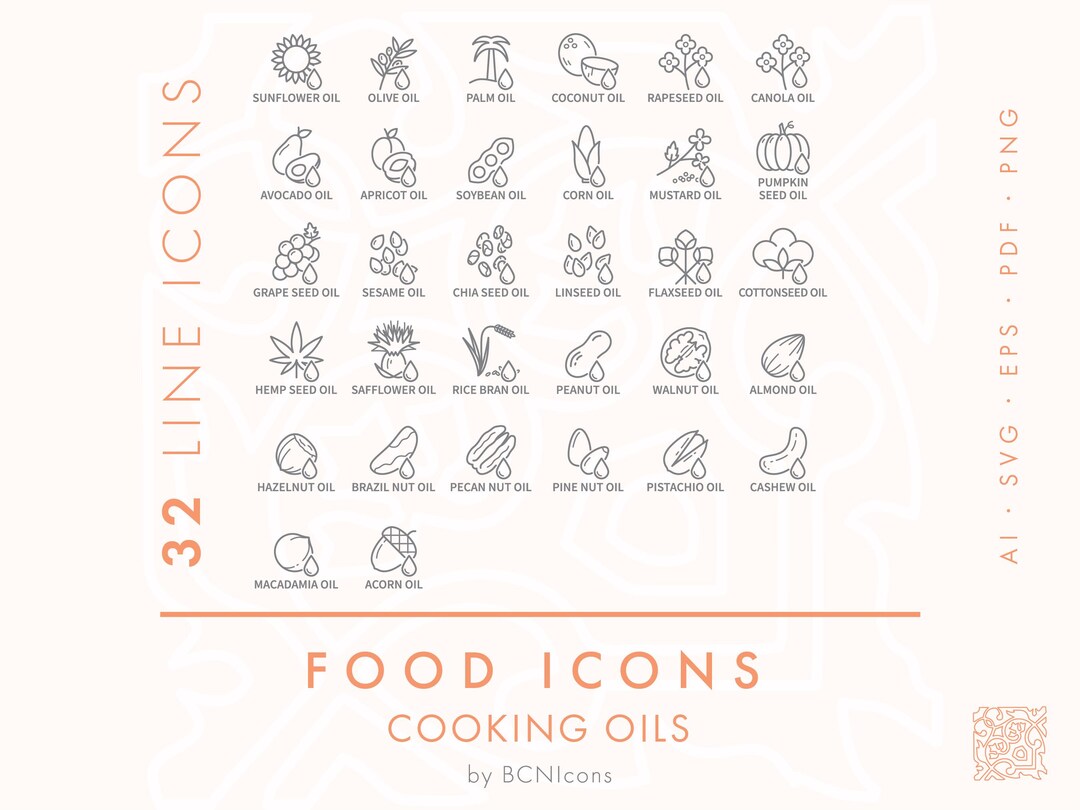 Cooking Oils Symbols Line Icons Pack SVG, Minimalist Type of Culinary ...