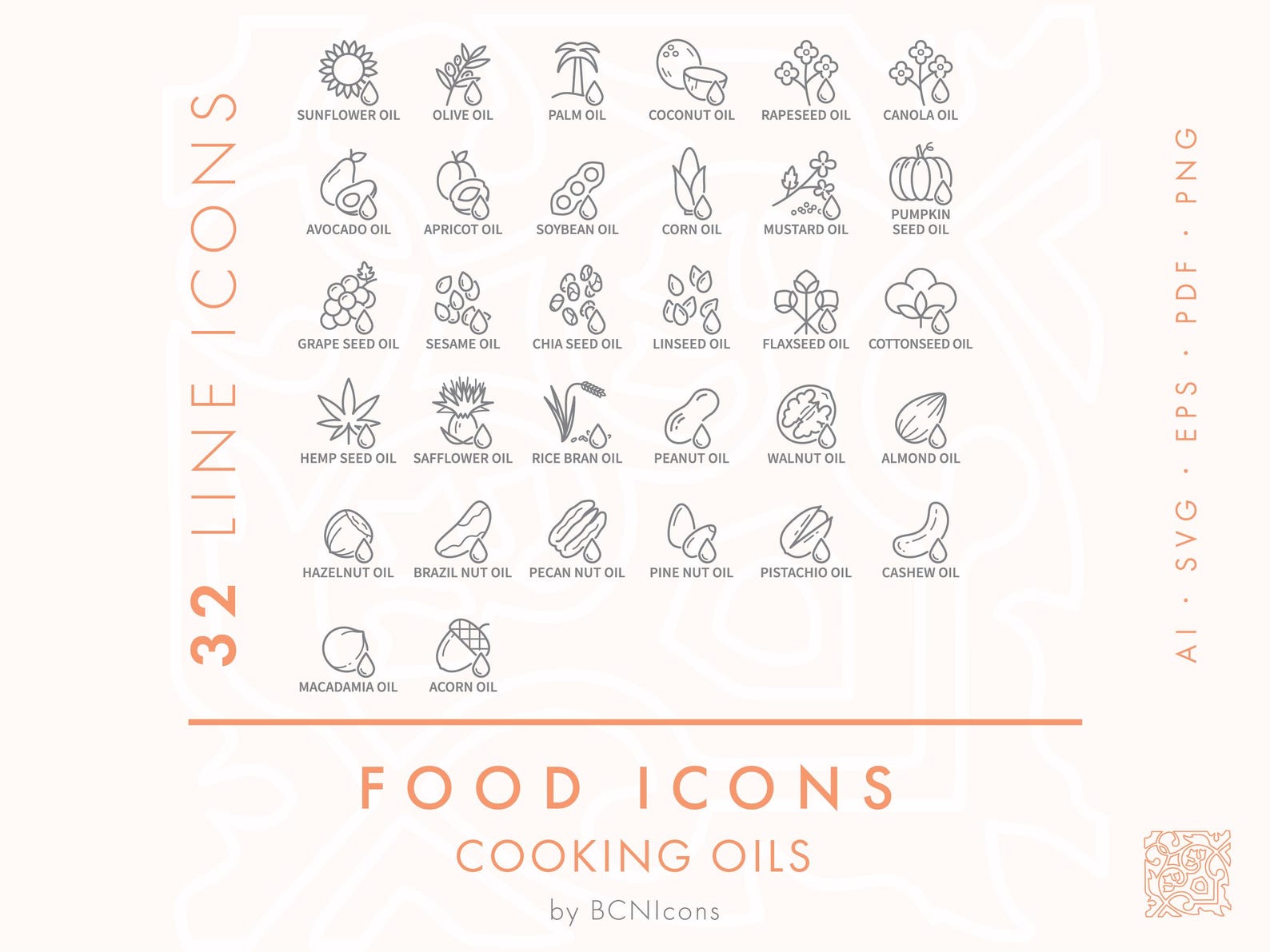 Cooking Oils Symbols Line Icons Pack SVG, Minimalist Type of Culinary ...