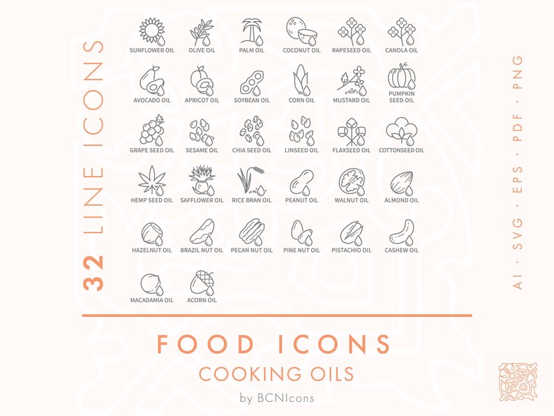 Cooking Oils Symbols Line Icons Pack SVG, Minimalist Type of Culinary ...