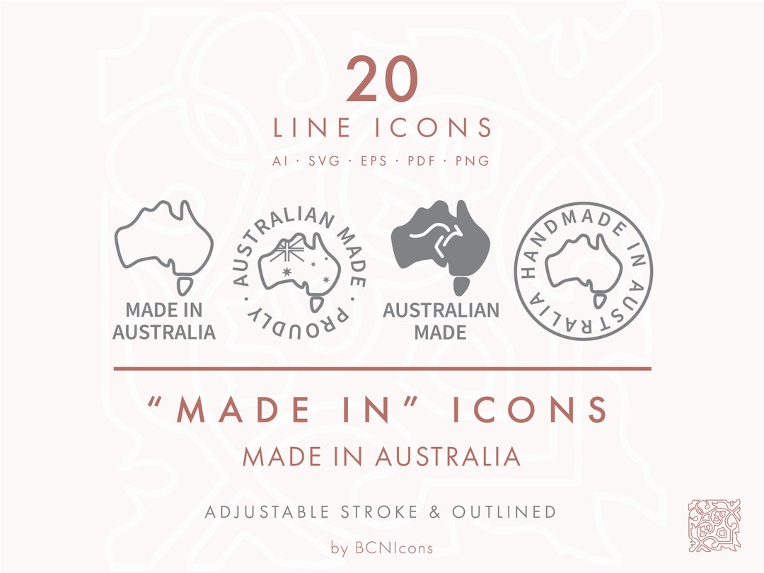 MADE IN AUSTRALIA Badge Line Icons Pack Svg, Australian Made Logo ...