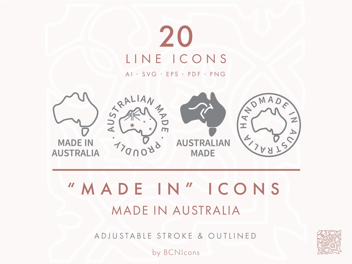 MADE IN AUSTRALIA Badge Line Icons Pack Svg, Australian Made Logo ...