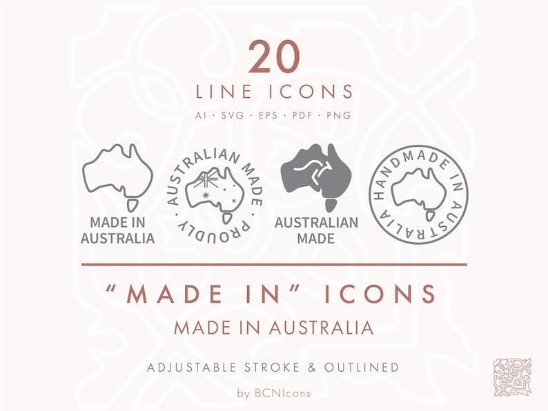 MADE IN AUSTRALIA Badge Line Icons Pack Svg, Australian Made Logo ...