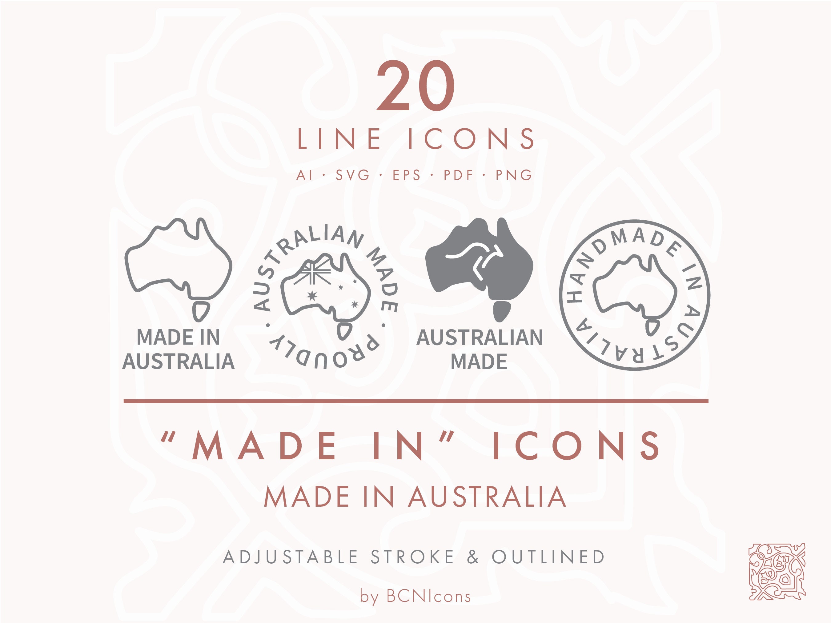 MADE IN AUSTRALIA Badge Line Icons Pack Svg, Australian Made Logo ...