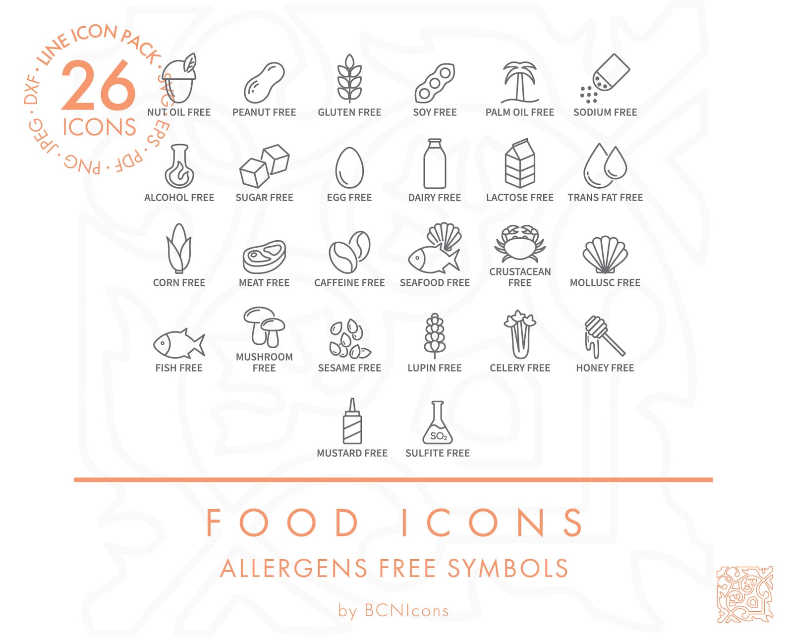 Food Allergen Free Symbols Line Icons Pack SVG Minimalist | Etsy