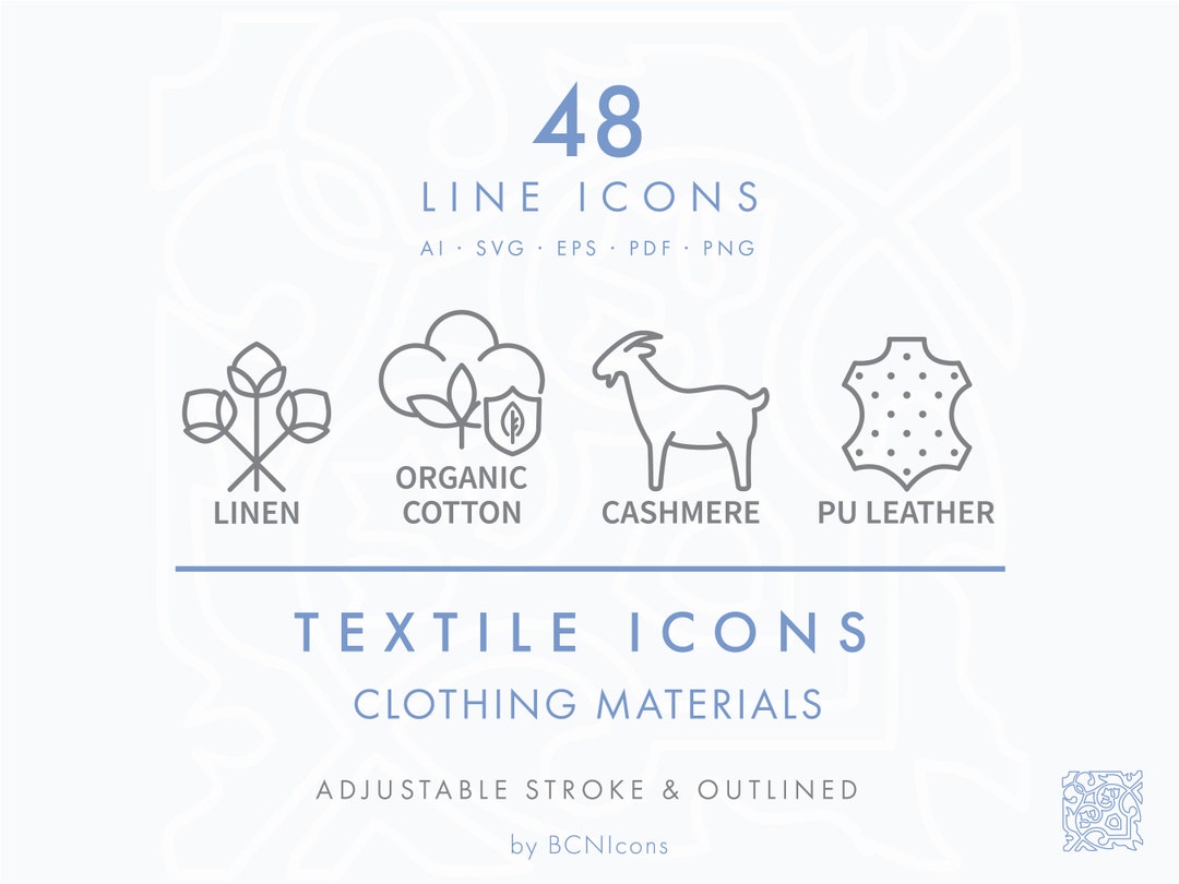 CLOTHING MATERIALS Line Icons Pack SVG, Apparel Fabric Composition ...