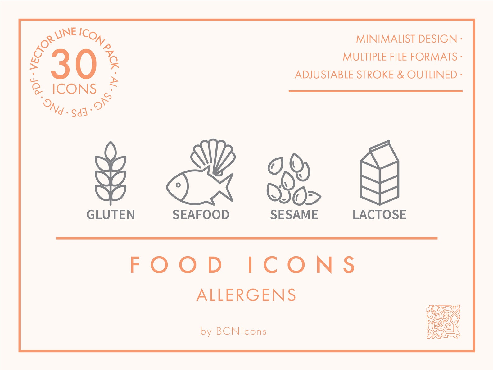 FOOD ALLERGENS Line Icon Pack SVG Minimalist Food Ingredients - Etsy