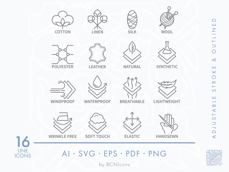 Textile Symbols Vol. 01 Basic Line Icons Pack SVG, Sewing Clothing ...