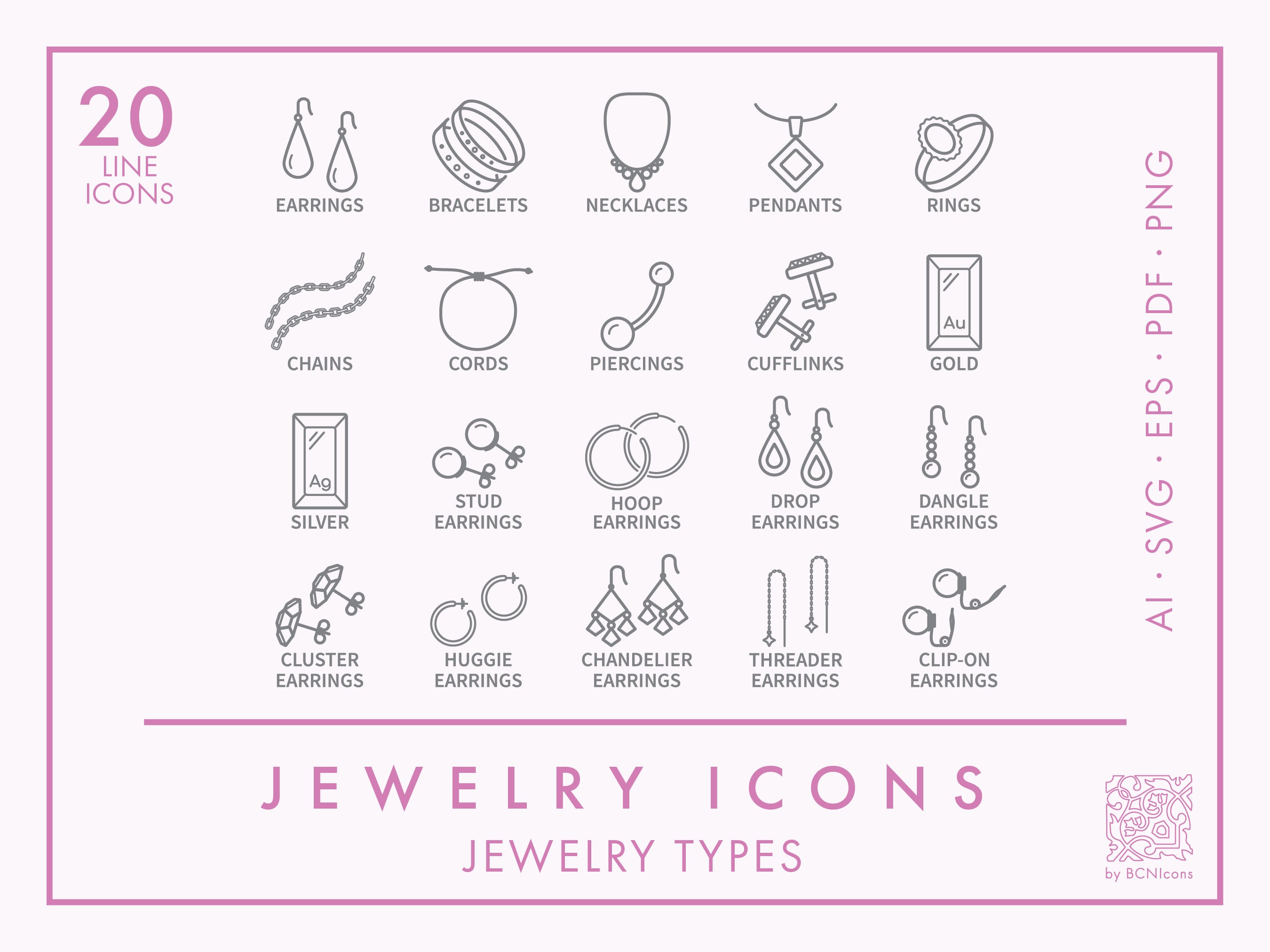 Jewelry Symbols Jewelry Types Outline Icon Set SVG - Etsy