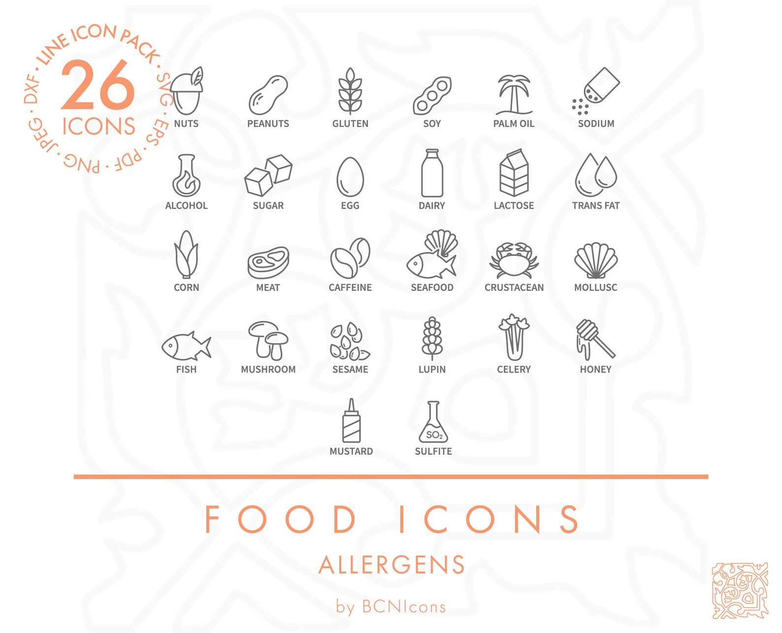 Food Allergens Symbols Line Icons Pack SVG Minimalist Food | Etsy UK