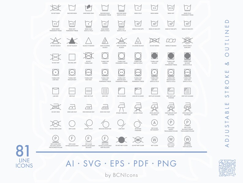 EXTENDED PACK: Laundry Care Symbols Line Icons SVG, Minimalist Textile ...