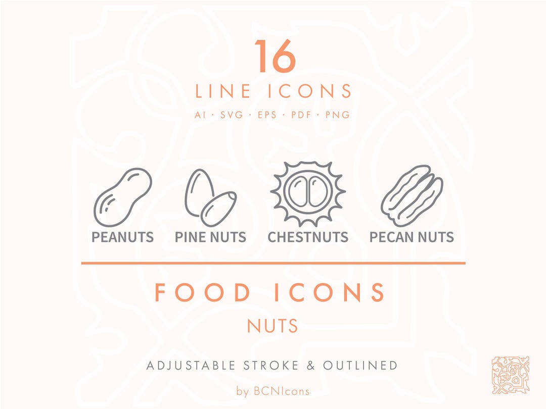 NUTS Symbols Line Icons Pack SVG, Minimalist Type of Nuts Food ...