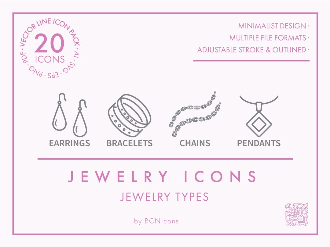 JEWELRY TYPES Symbols Outline Line Icon Pack SVG Minimalist - Etsy