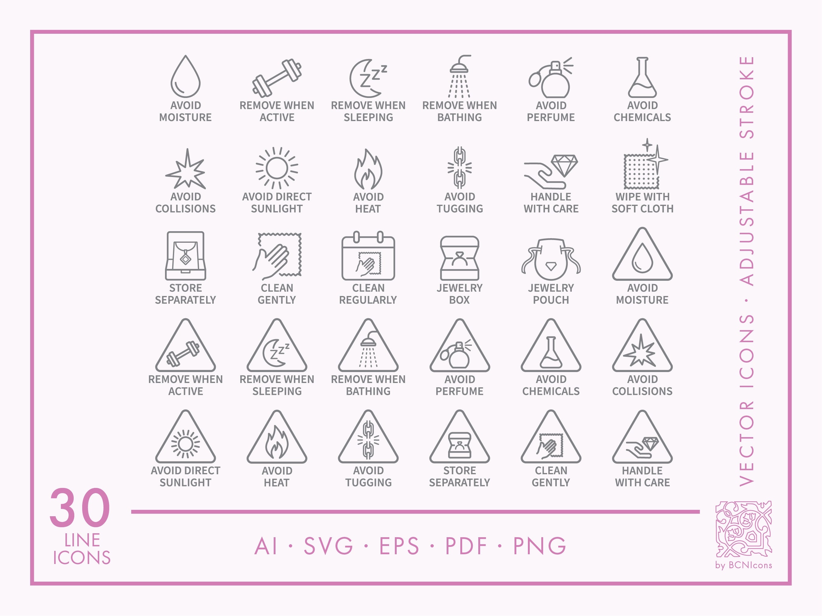 Jewelry Care Symbols Line Icons Pack Svg Minimalist Jewellery - Etsy