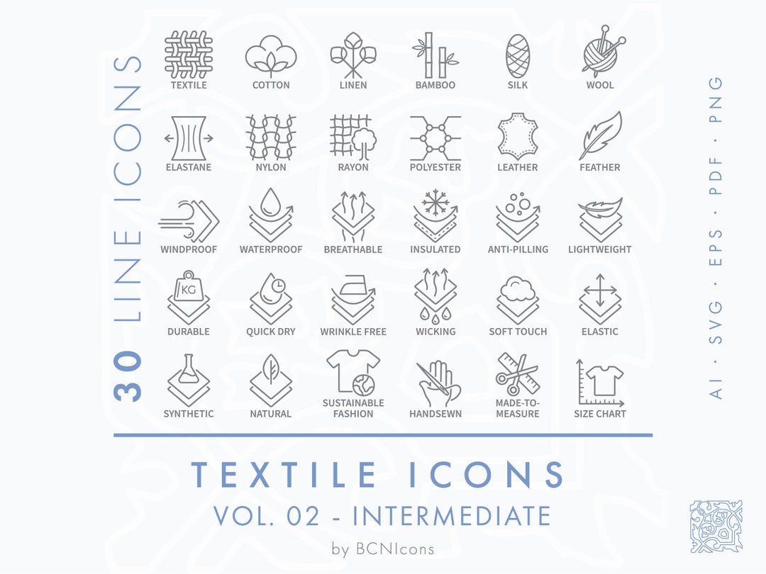 Textile Symbols Vol. 02 Intermediate Line Icons Pack SVG, Tailor Sewing ...