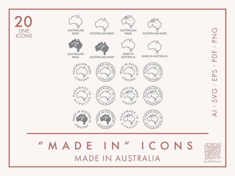 MADE IN AUSTRALIA Badge Line Icons Pack Svg Australian Made - Etsy