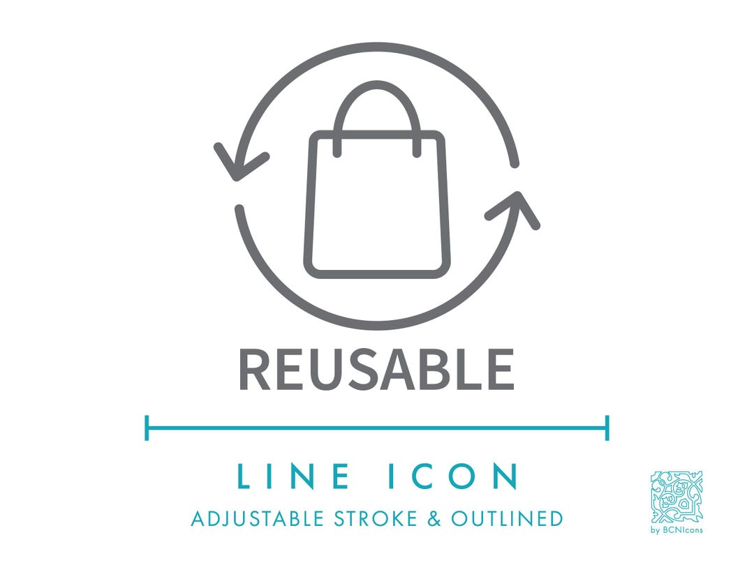 Reusable Bag Packaging Line Icon SVG, Minimalist Reuse Container ...