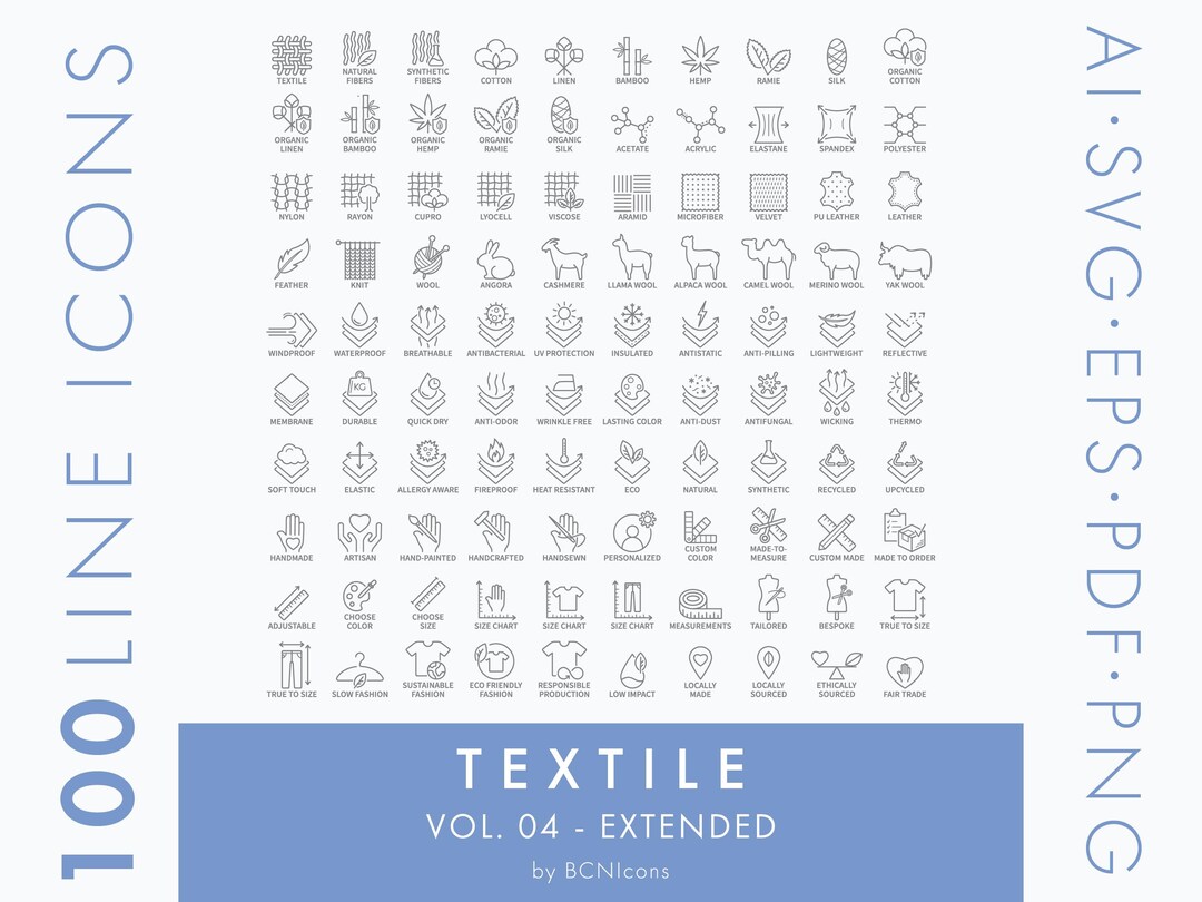 Textile Symbols Vol. 04 Extended Line Icons Pack SVG, Tailor Sewing ...