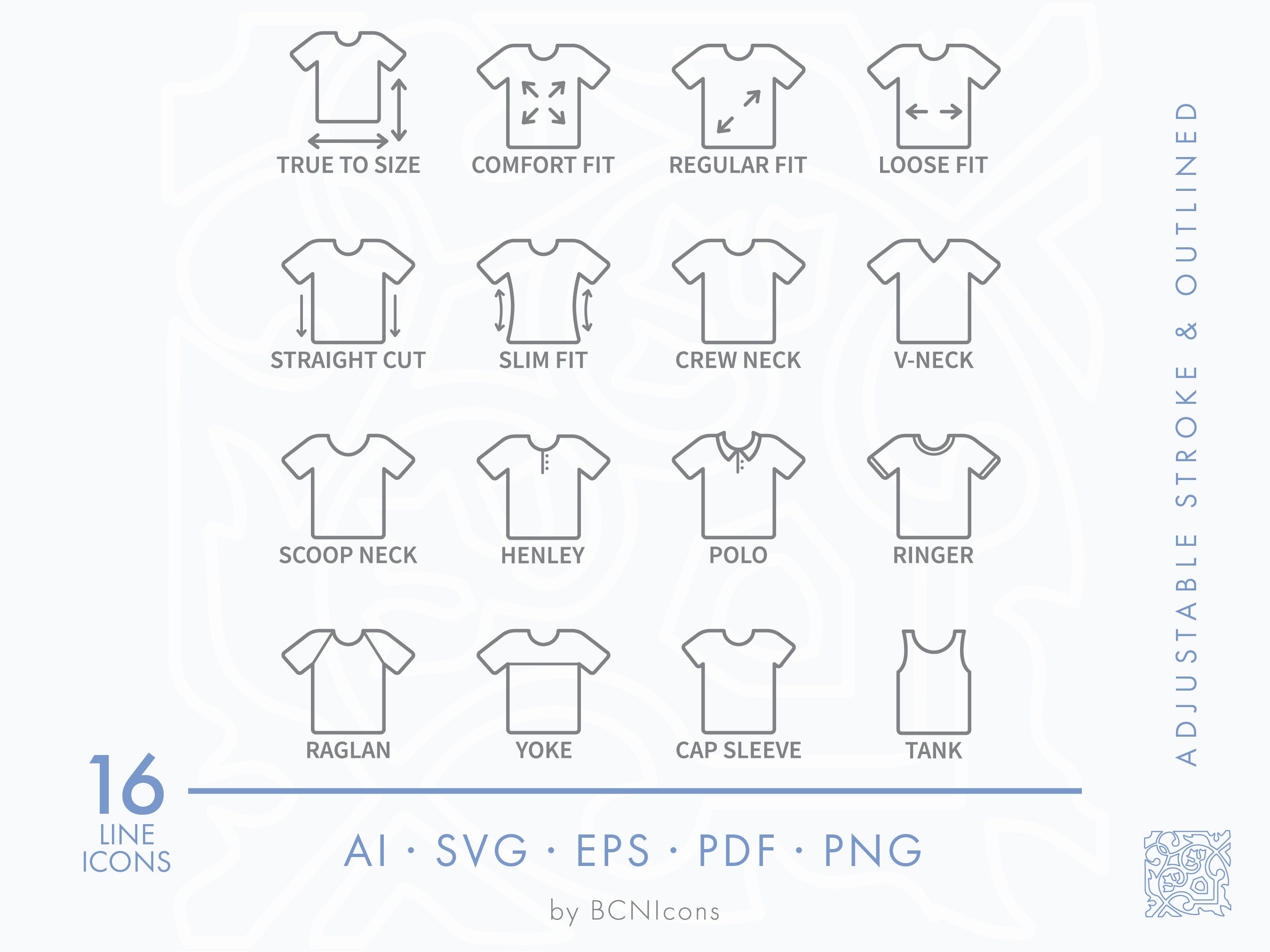 Shirt Types Symbols Line Icons Pack SVG, T-shirt Neck & Cut Style ...