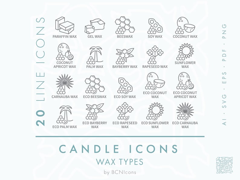 CANDLE WAX TYPES Symbols Line Icon Set Svg, Minimalist Candle Wax ...