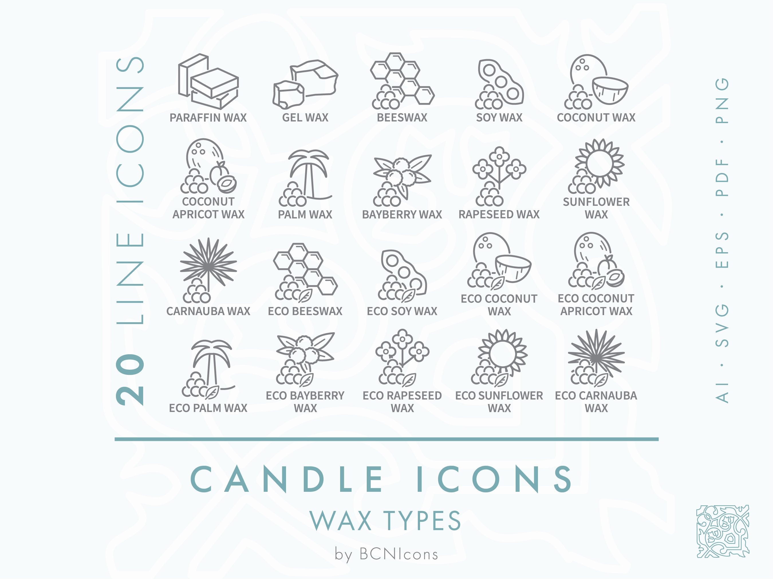CANDLE WAX TYPES Symbols Line Icon Set Svg, Minimalist Candle Wax ...