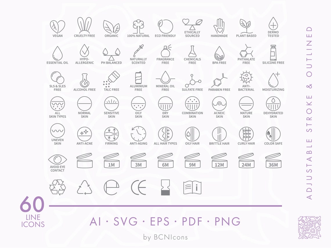 ADVANCED PACK: Cosmetics Packaging Symbols Vol.03 Line Icons - Etsy