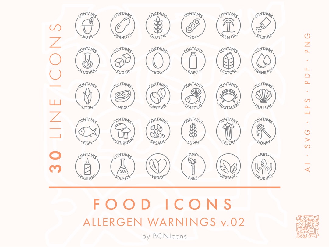 Food Contains Allergens Symbols Circle Line Icons Pack V.02 SVG ...