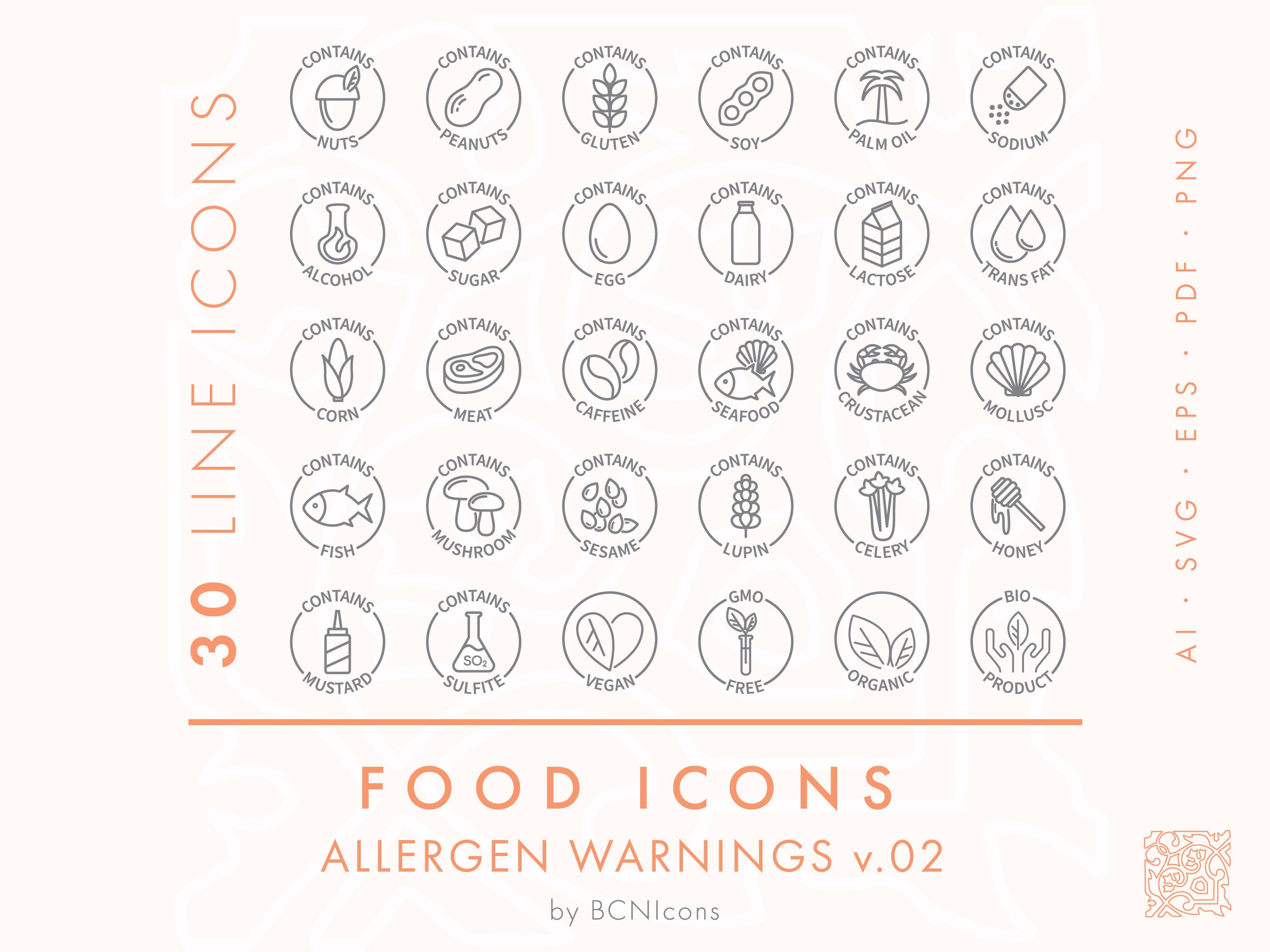 Food Contains Allergens Symbols Circle Line Icons Pack V.02 SVG ...