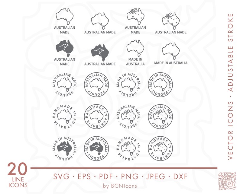 Made in Australia Badge Line Icons Pack SVG Australian Made | Etsy