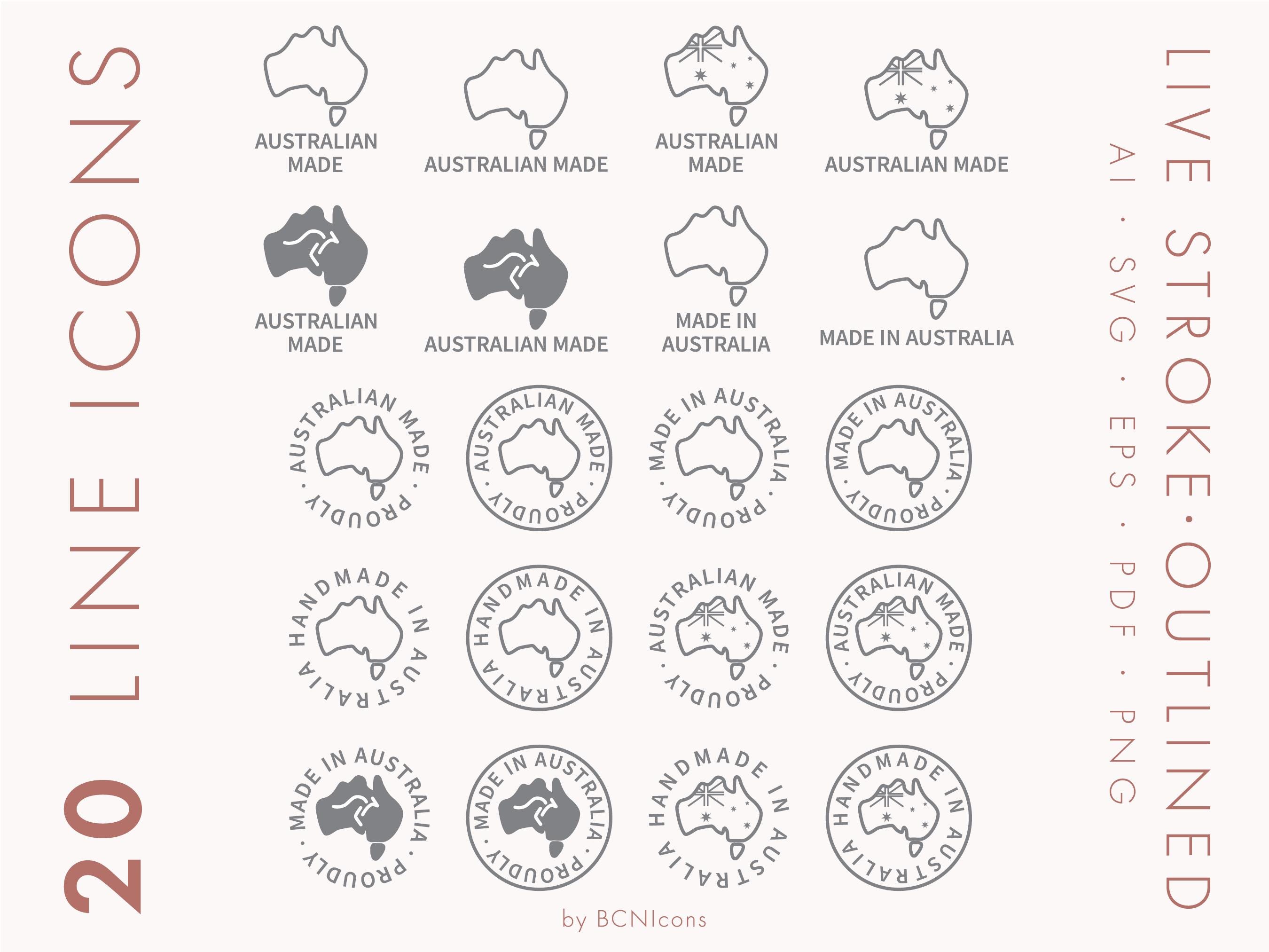 MADE IN AUSTRALIA Badge Line Icons Pack Svg, Australian Made Logo ...