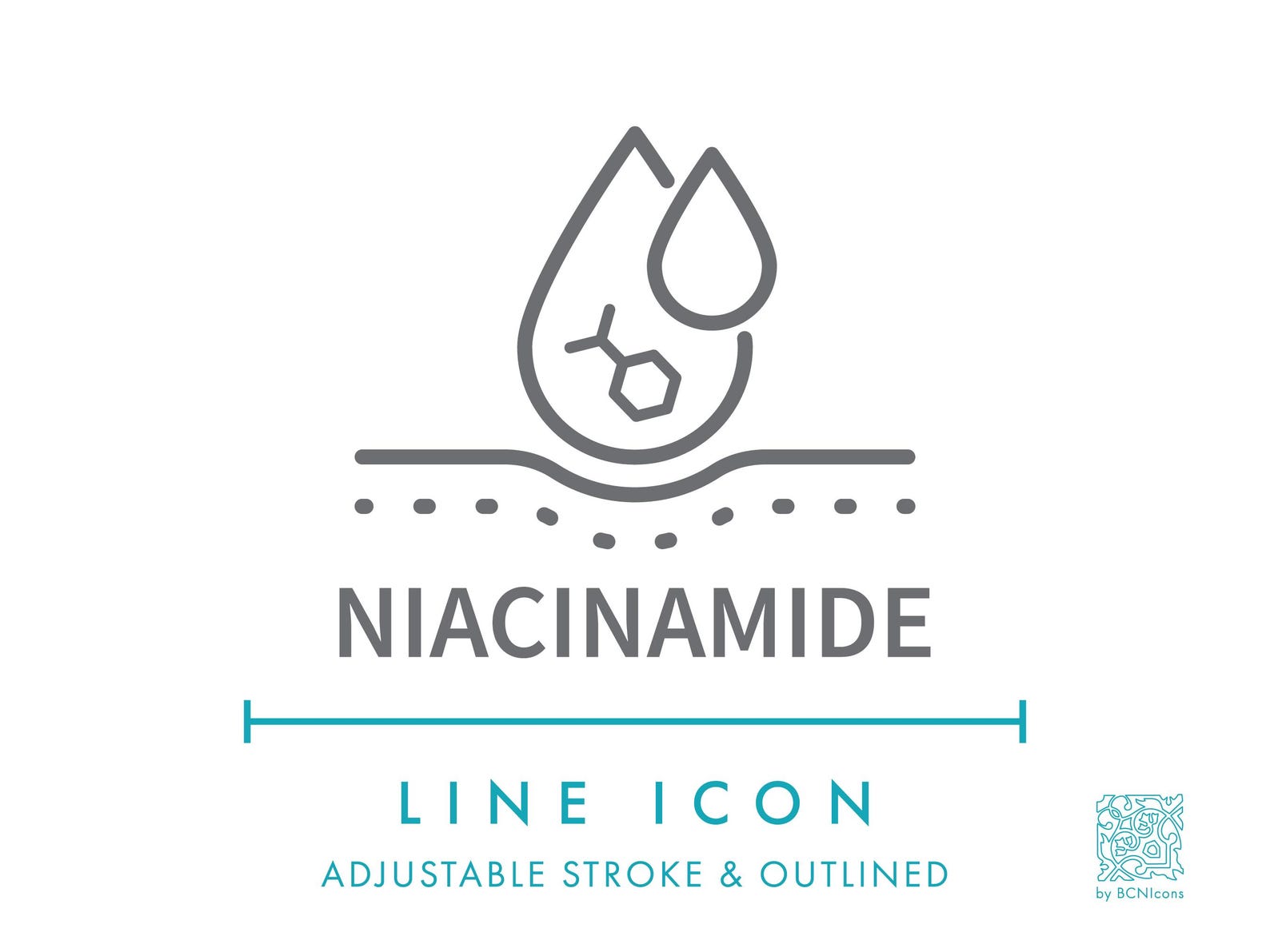 Niacinamide Acid Line Icon SVG, Vitamin B3 Cosmetics Packaging Icon PNG ...